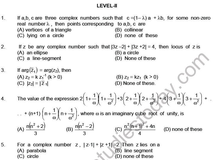 JEE Mathematics Complex Numbers MCQs Set C with Answers